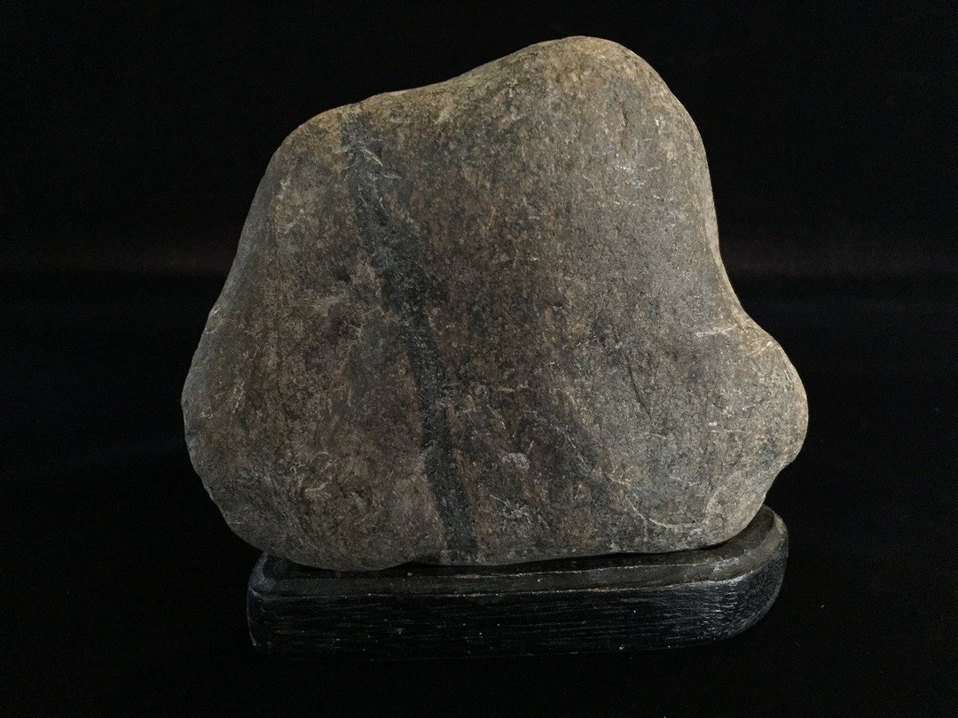 N1954 Japanese BONSAI Decoration Stone SUISEKI Vintage Wooden Stand ...