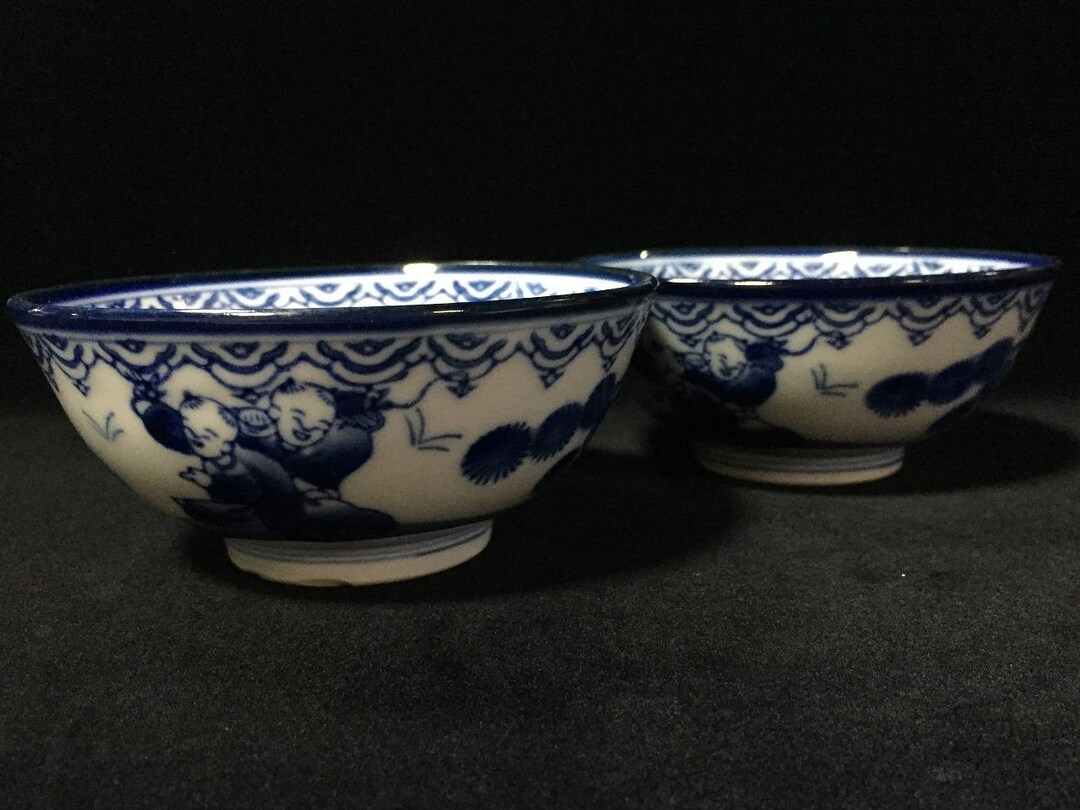 C0750 Japanese Porcelain Tea Cup YUNOMI Set 2pc Vintage Signed ...