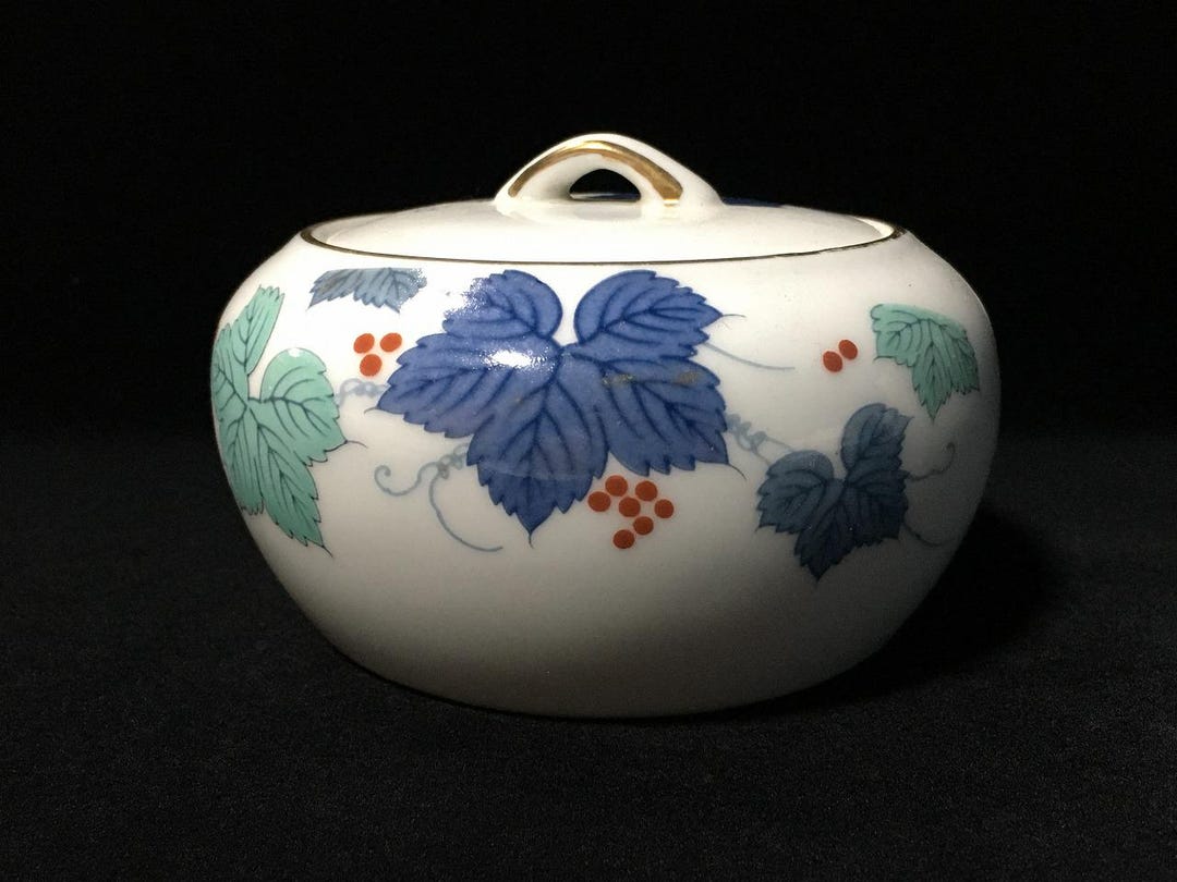 C1935 Japanese Porcelain Pickles Pot Vintage Signed Lidded Leaf ...