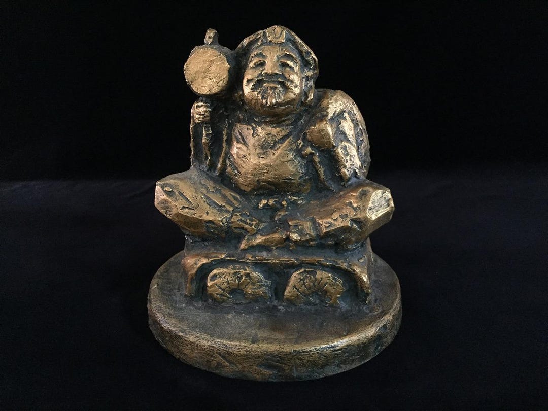 D0181 Japanese Bronze DAIKOKU Gods Statue Okimono Vintage KITAMURA ...
