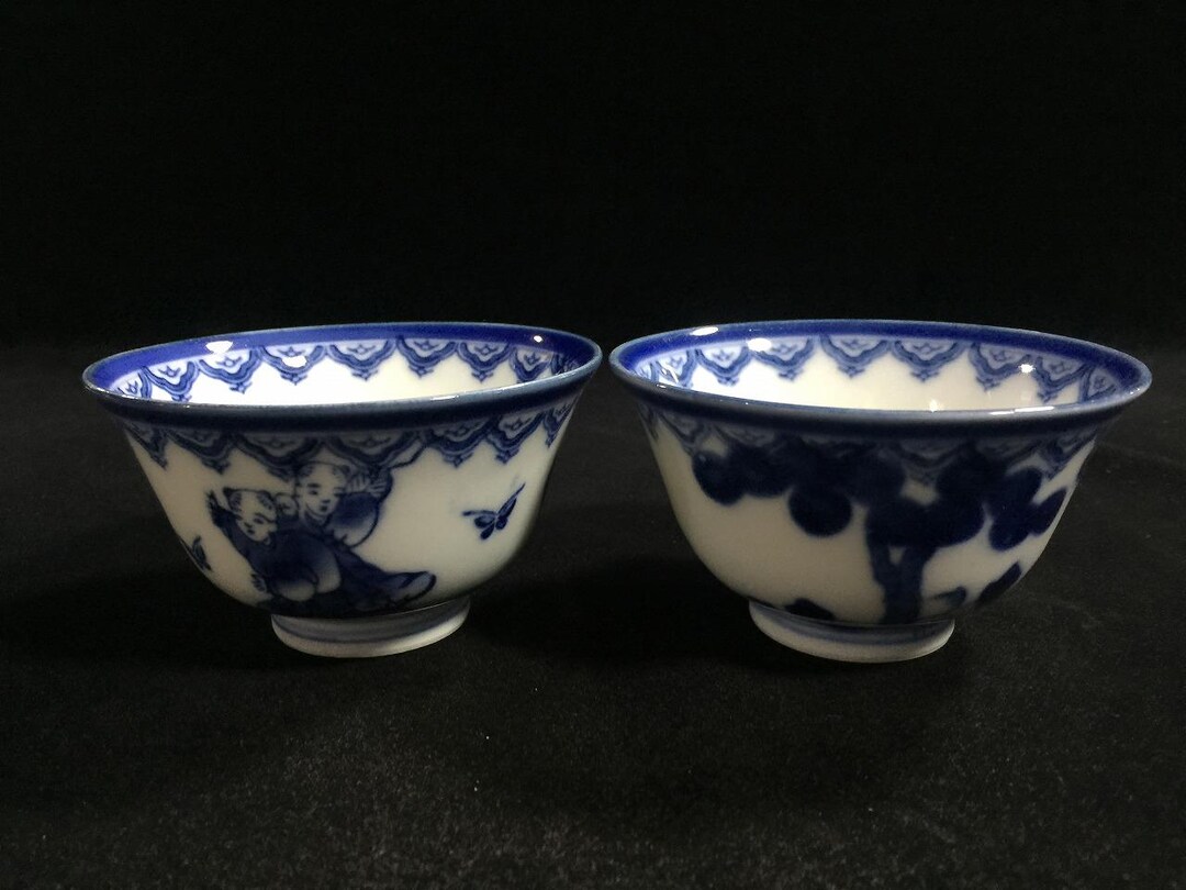 E1026 Japanese Porcelain Tea Cup YUNOMI Set 2pc Vintage Signed ...