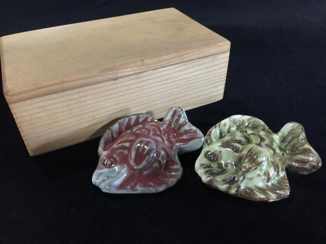 B1696 Japanese Pottery Chopstick Rest HASHIOKI Set Vintage Signed ...