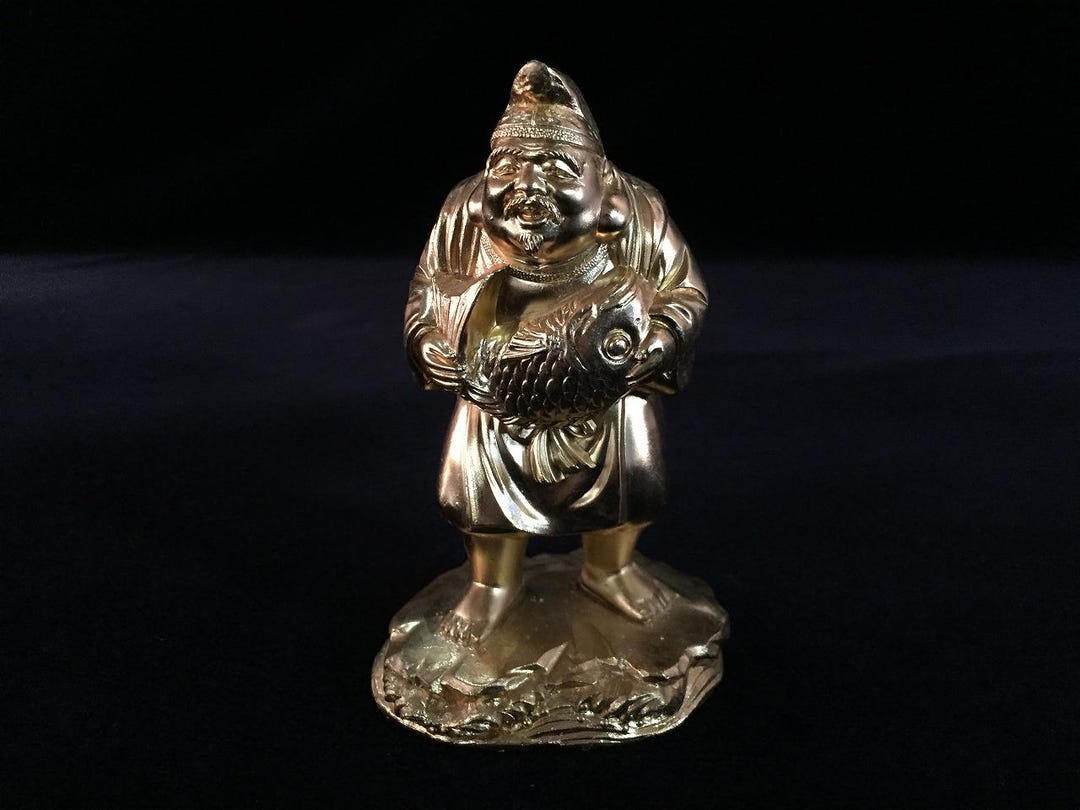 G0702 Japanese 24KGP EBISU God Statue Doll Vintage Figure Okimono ...