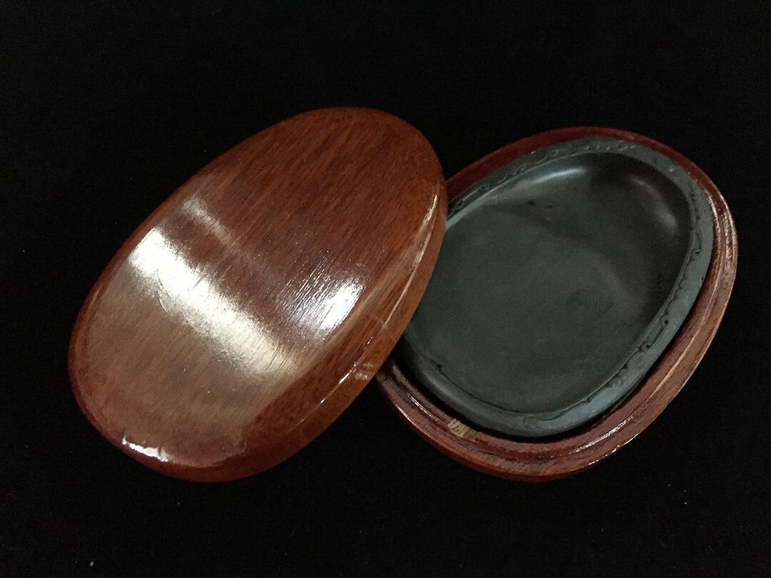 J1010 Japanese Ink Stone SUZURI Vintage Calligraphy Tool Wooden Case ...