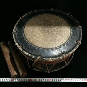 E1422 Japanese Drum & Wooden Stick Set TAIKO Vintage Musical Instrument ...