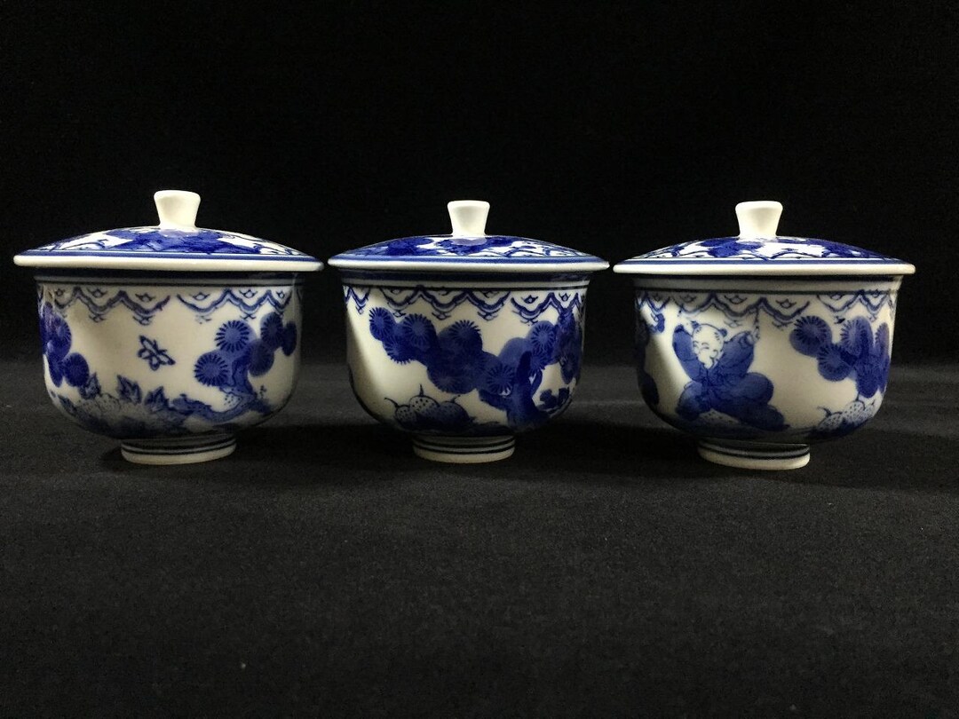 Z1671 Japanese Porcelain Tea Cup YUNOMI Set 3pc Vintage Signed ...