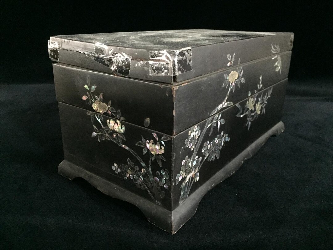 D1673 Japanese Wooden Storage Box Vintage RADEN Work Lidded Interior - Etsy