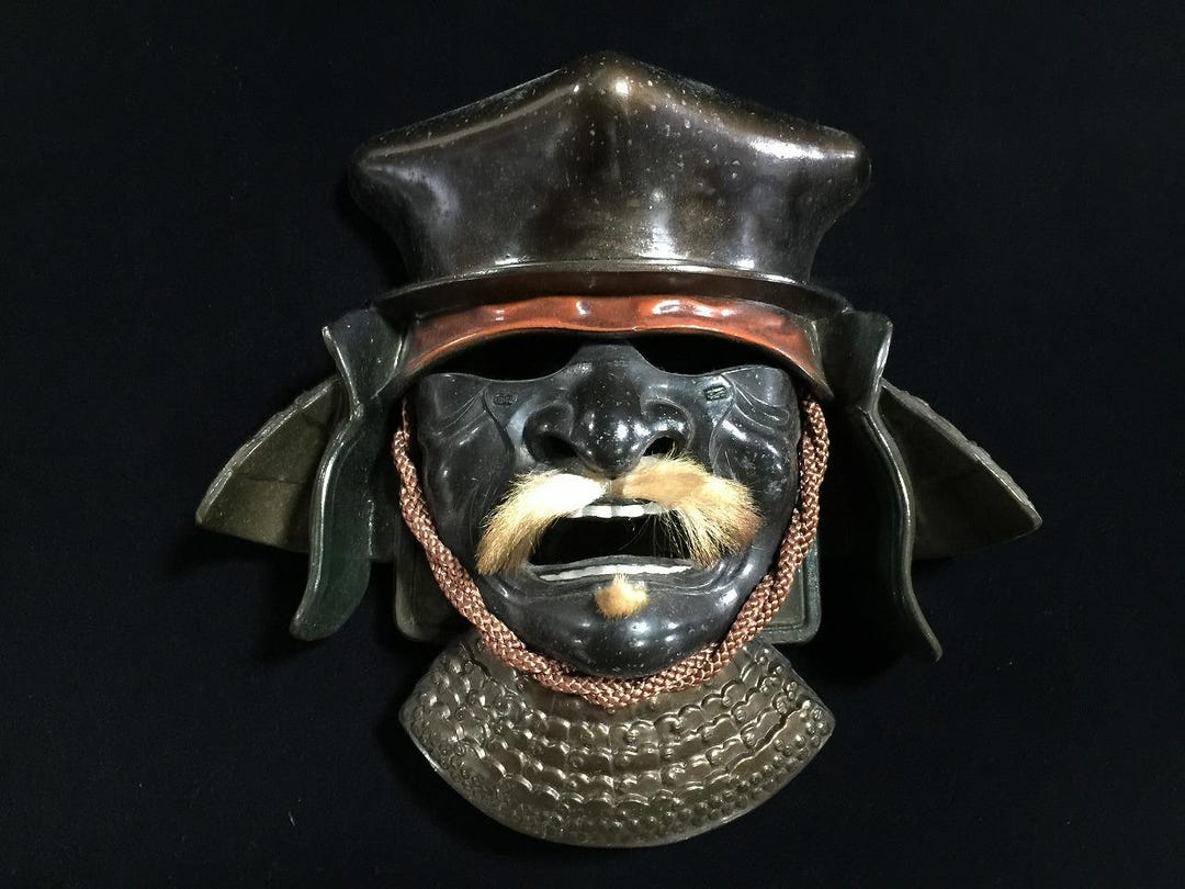 K0943 Japanese Metal SAMURAI Helmet Style Okimono Vintage Interior ...