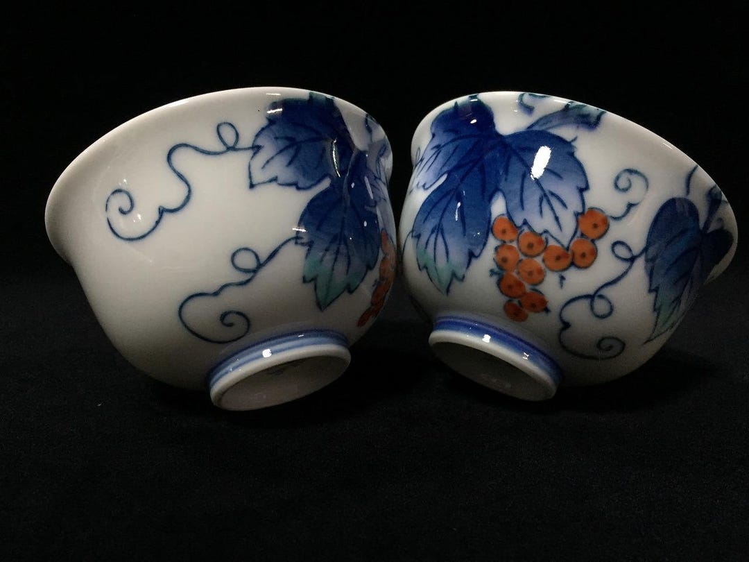 A0517 Japanese Porcelain Tea Cup YUNOMI Set 2pc Vintage Signed ...