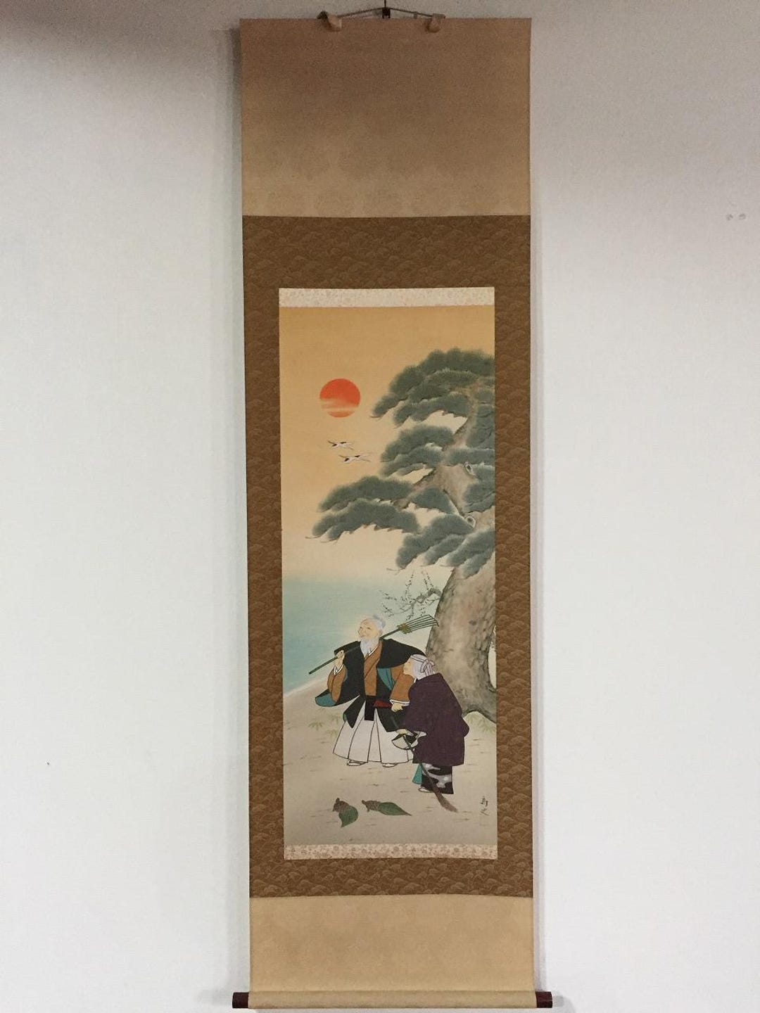 M0409 Japanese Vintage Hanging Scroll KAKEJIKU Hand Paint Silk TAKASAGO ...