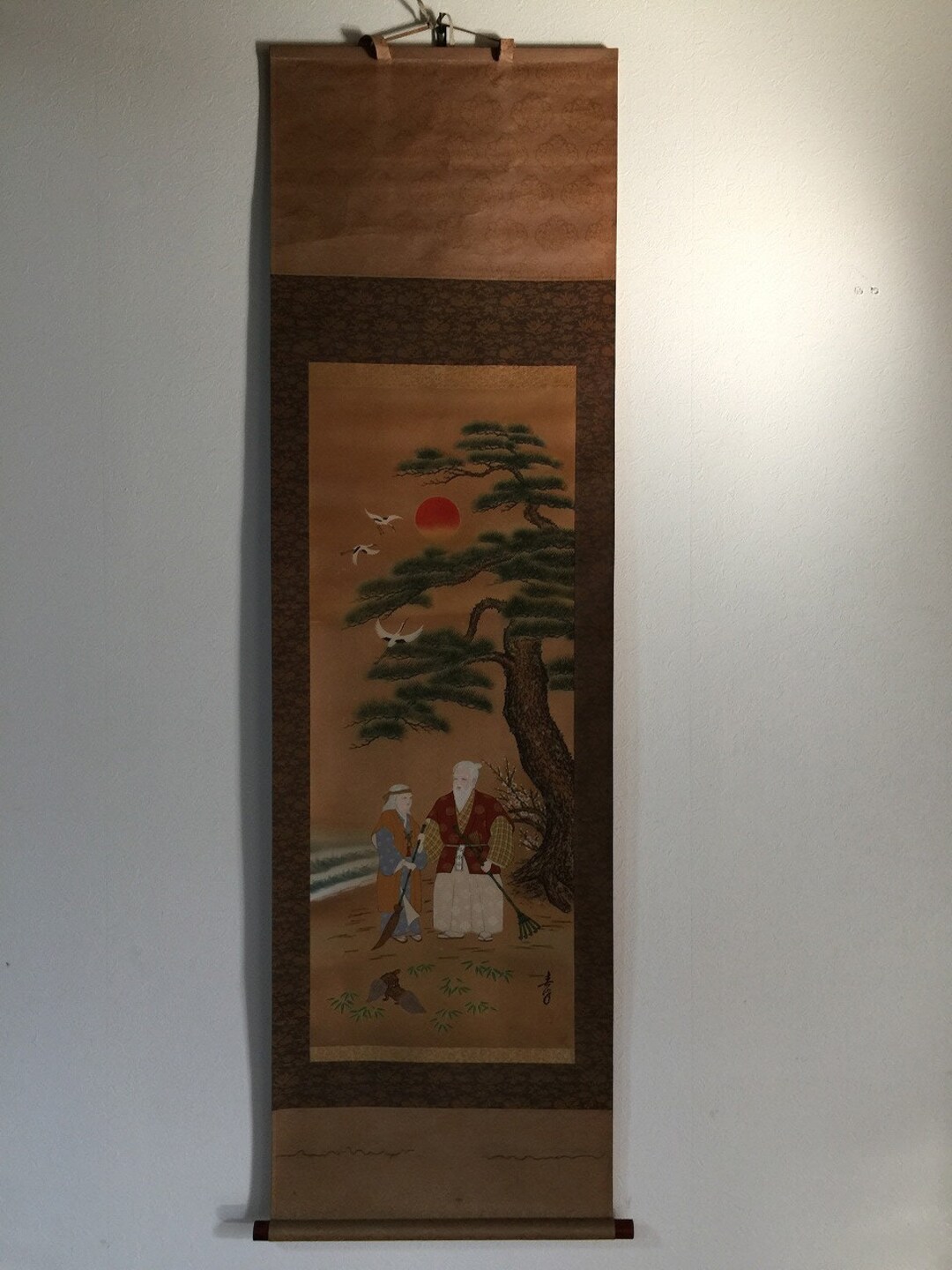 U1809 Japanese Hanging Scroll KAKEJIKU Vintage Hand Paint Silk TAKASAGO ...