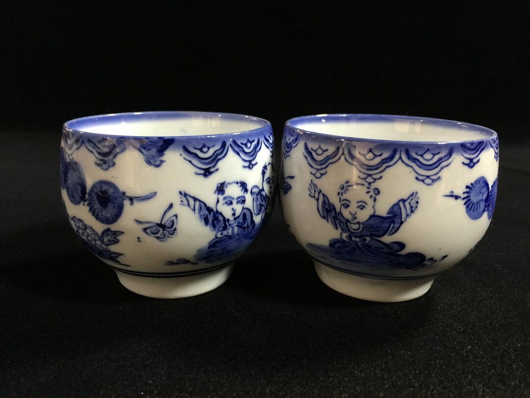 D1204 Japanese Porcelain Tea Cup YUNOMI Set 2pc Vintage SENCHA Signed ...