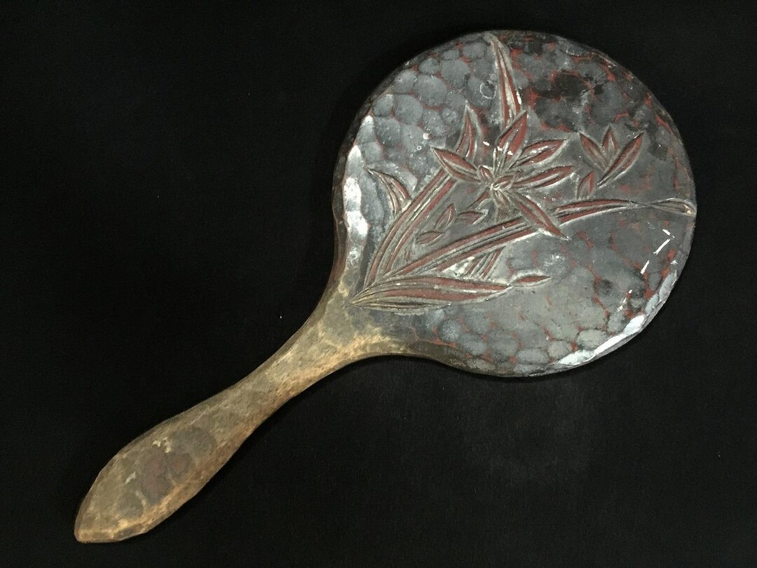 A1494 Japanese Wooden Hand Mirror TEKAGAMI Vintage KAMAKURA Curved ...