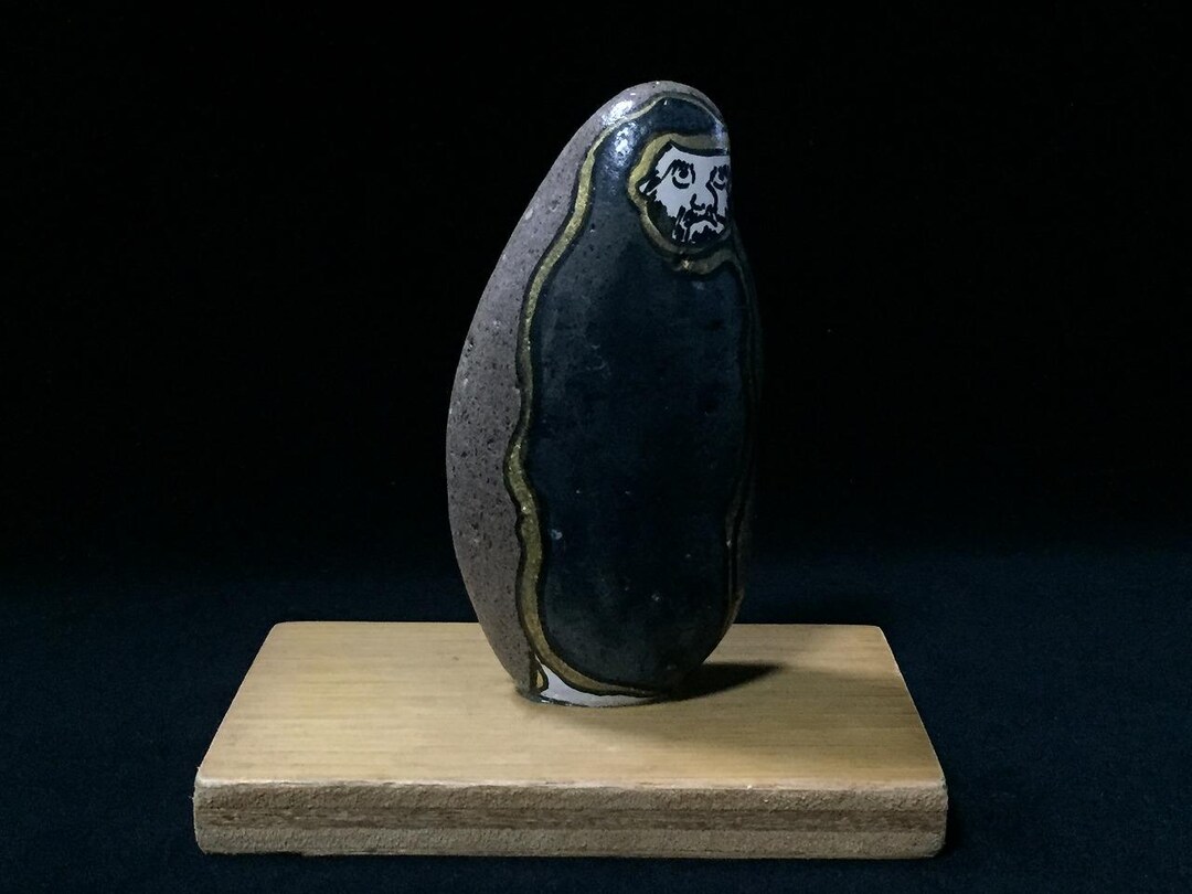 P0088 Japanese Stone Buddhist Monk DARUMA OKIMONO Vintage Interior ...