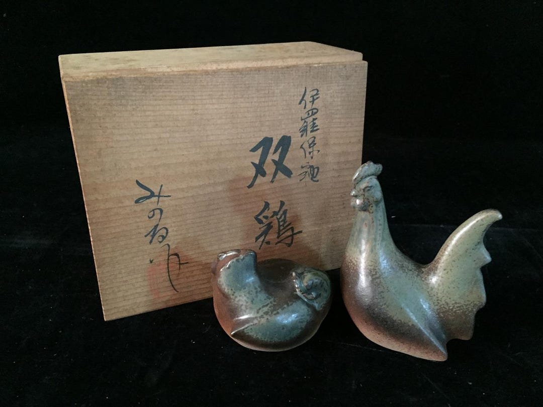 F0971 Japanese Pottery Zodiac Bird Statue Set Vintage HAGI Ware Okimono ...