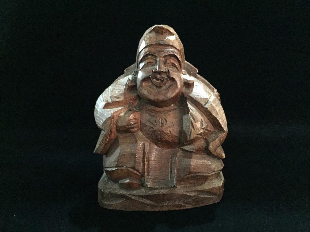 B1566 Japanese Wooden DAIKOKU God Statue Doll Vintage OKIMONO Interior ...