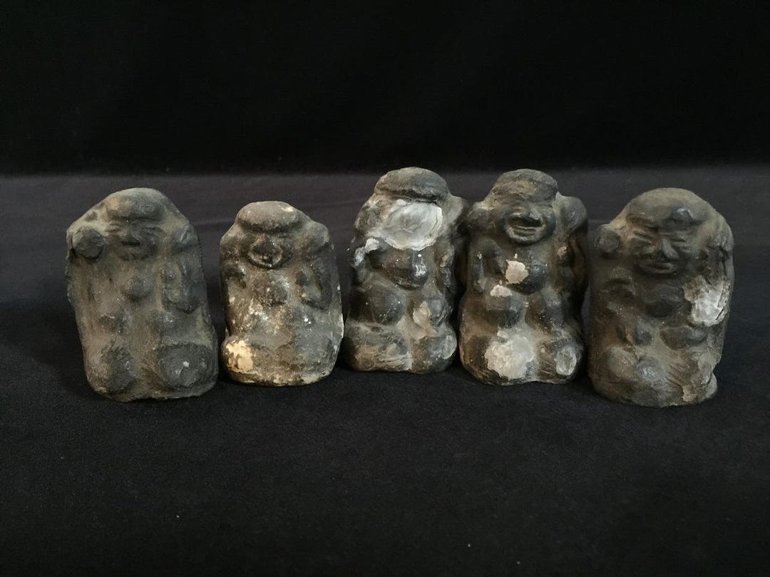 B0410 Japanese Meiji Era DAIKOKU God Statue Doll Vintage 5pc Okimono ...