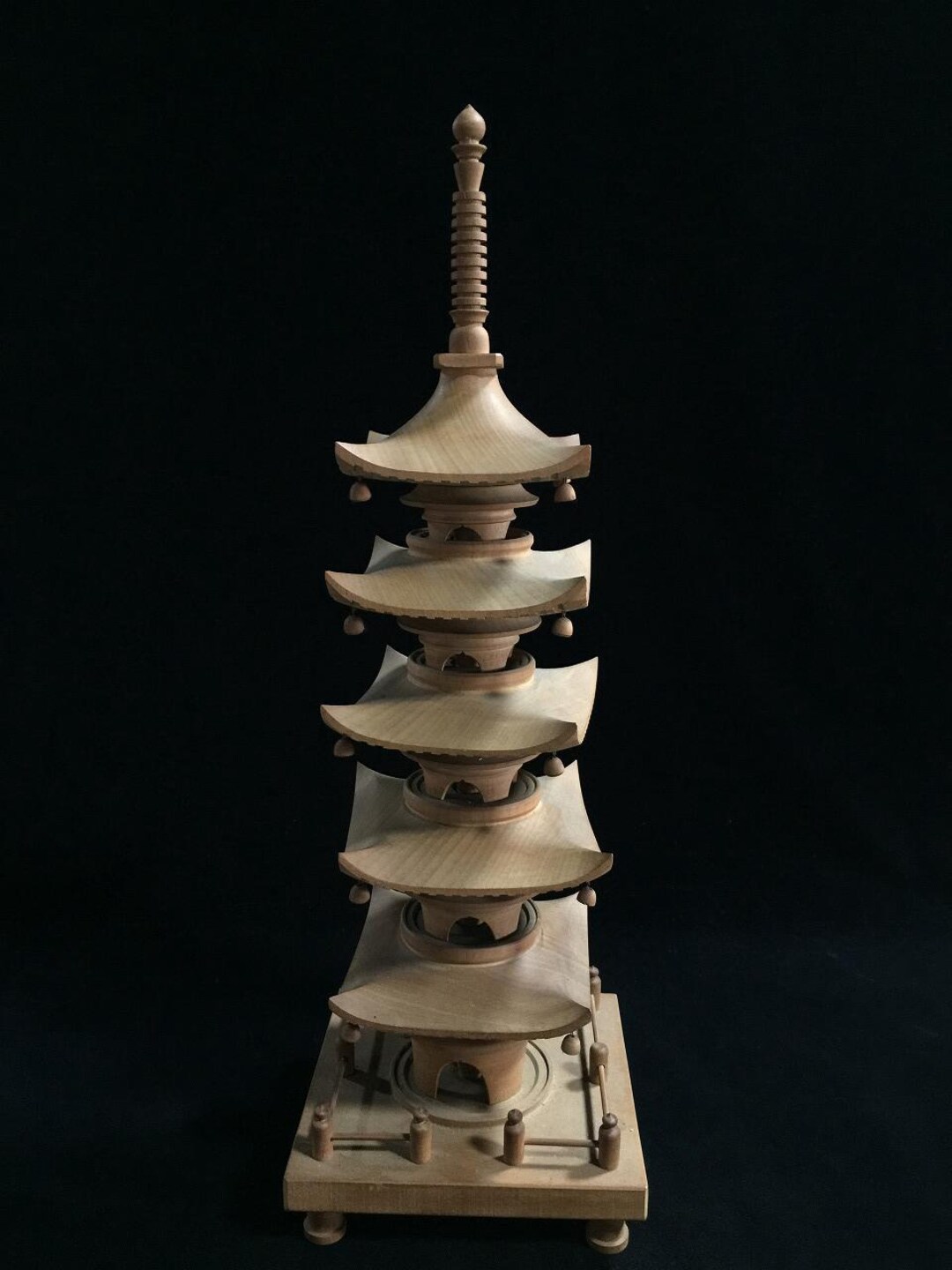 N0901 Japanese Wooden Five-storied Pagoda Statue Vintage Interior ...