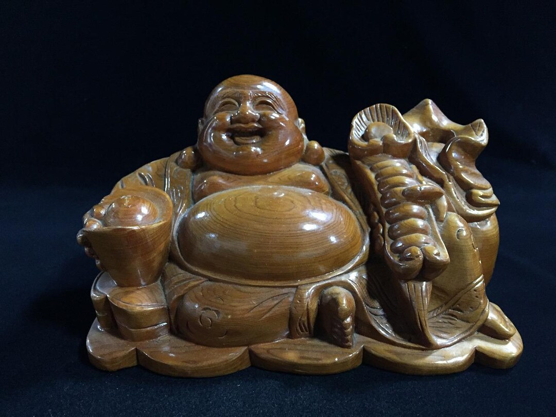 S0610 Japanese Wooden DAIKOKU God Statue Vintage OKIMONO Interior ...