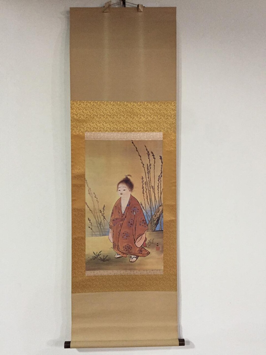 A0359 Japanese Vintage Hanging Scroll KAKEJIKU Print Silk YOKOYAMA ...