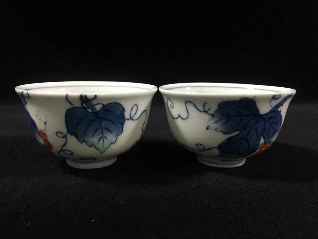 A1219 Japanese Porcelain Tea Cup YUNOMI Set 2pc Vintage Signed ...