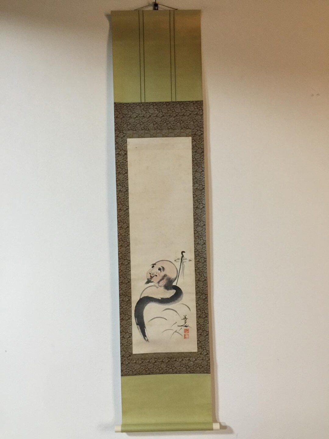 Y1938 Japanese Vintage Hanging Scroll KAKEJIKU Hand Paint Paper Man ...