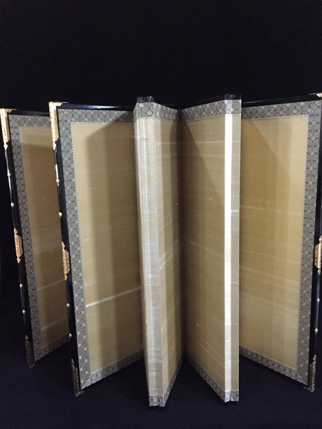 D0121 Japanese Decoration Gold Folding Screen KINBYOBU Vintage 2pc ...