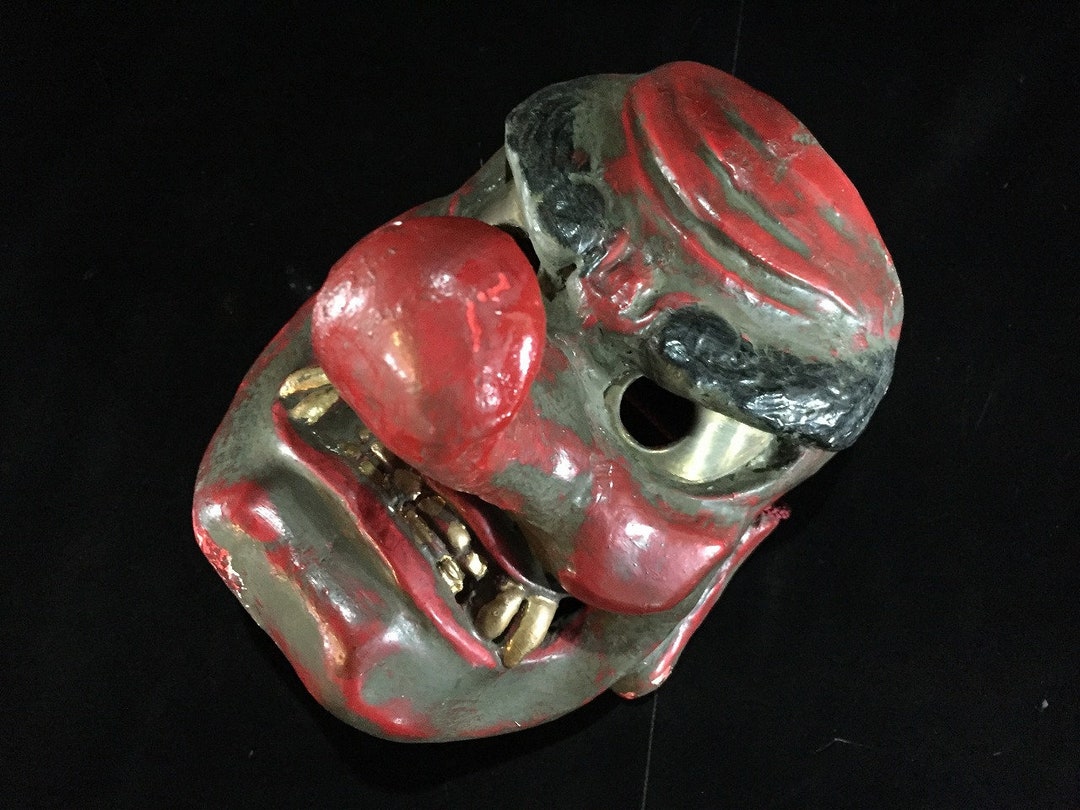 U1034 Japanese TENGU Mask Vintage Demon Face Wall Hanging Red Long Nose ...