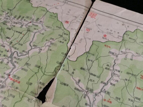 B1974 1940s Japanese Okayama Map CHIZU Vintage Road G… - Gem