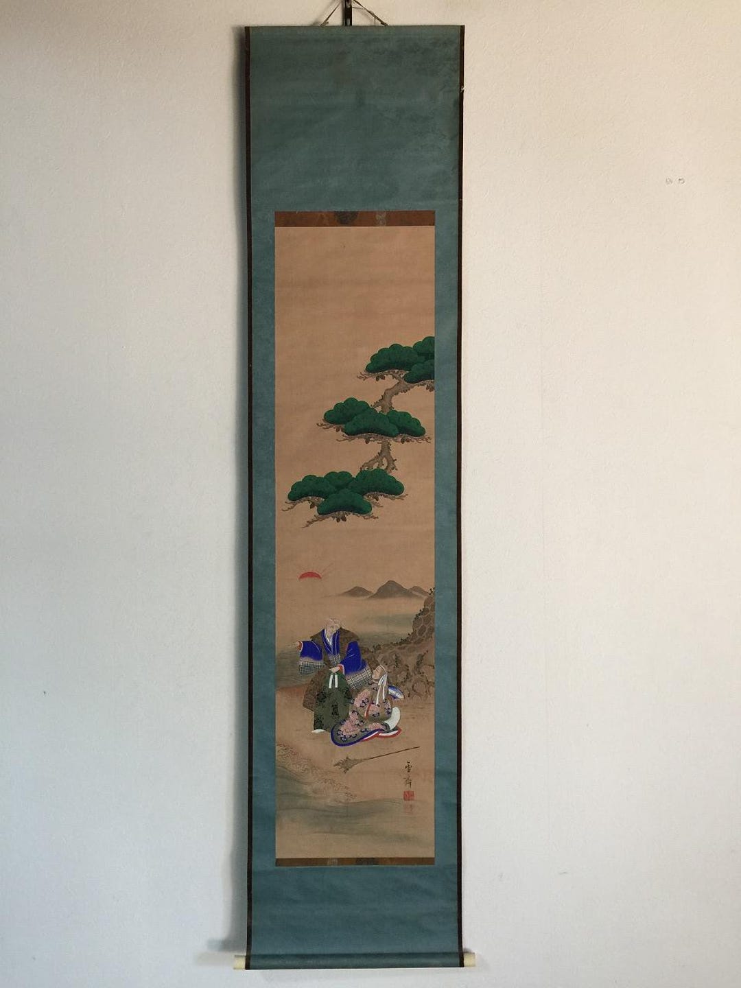 E0539 Japanese Vintage Hanging Scroll KAKEJIKU Hand Paint Silk TAKASAGO ...