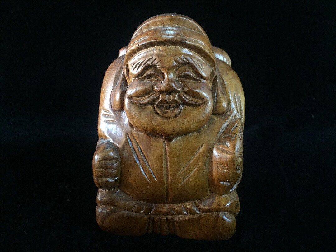 T0943 Japanese Wooden DAIKOKU God Statue Okimono Vintage Interior ...