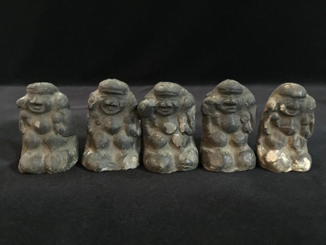B0402 Japanese Meiji Era DAIKOKU God Statue Doll Vintage 5pc Okimono ...