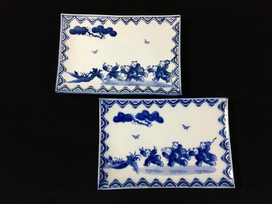 D1224 Japanese Porcelain Dish Plate Set 2pc Vintage Signed NABESHIMA ...