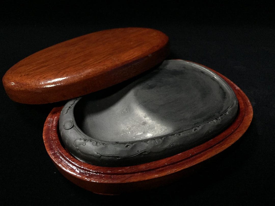 P1658 Japanese Ink Stone SUZURI Vintage Calligraphy Tool Wooden Case ...