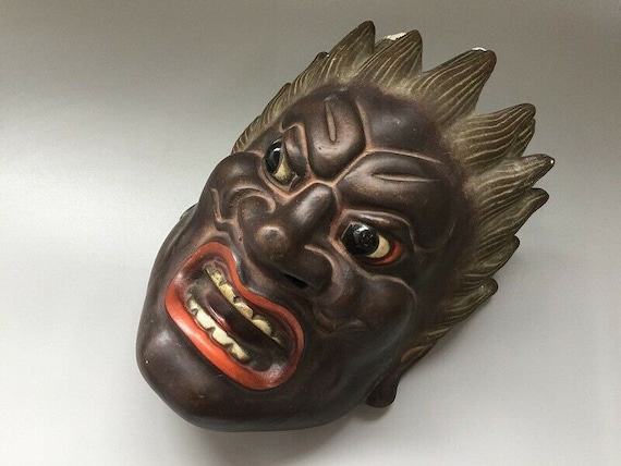 rare mask wooden mask kagura mask noh mask Japanese Karasu tengu mask ...