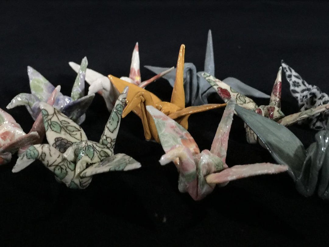 K0588 Japanese Ceramic Origami Crane Okimono ORIZURU 10pc Vintage ...