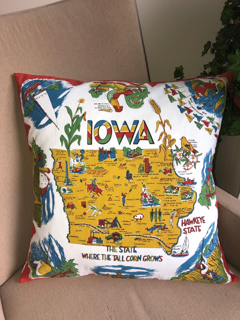 State of Iowa Retro Style Pillow Cover - Etsy