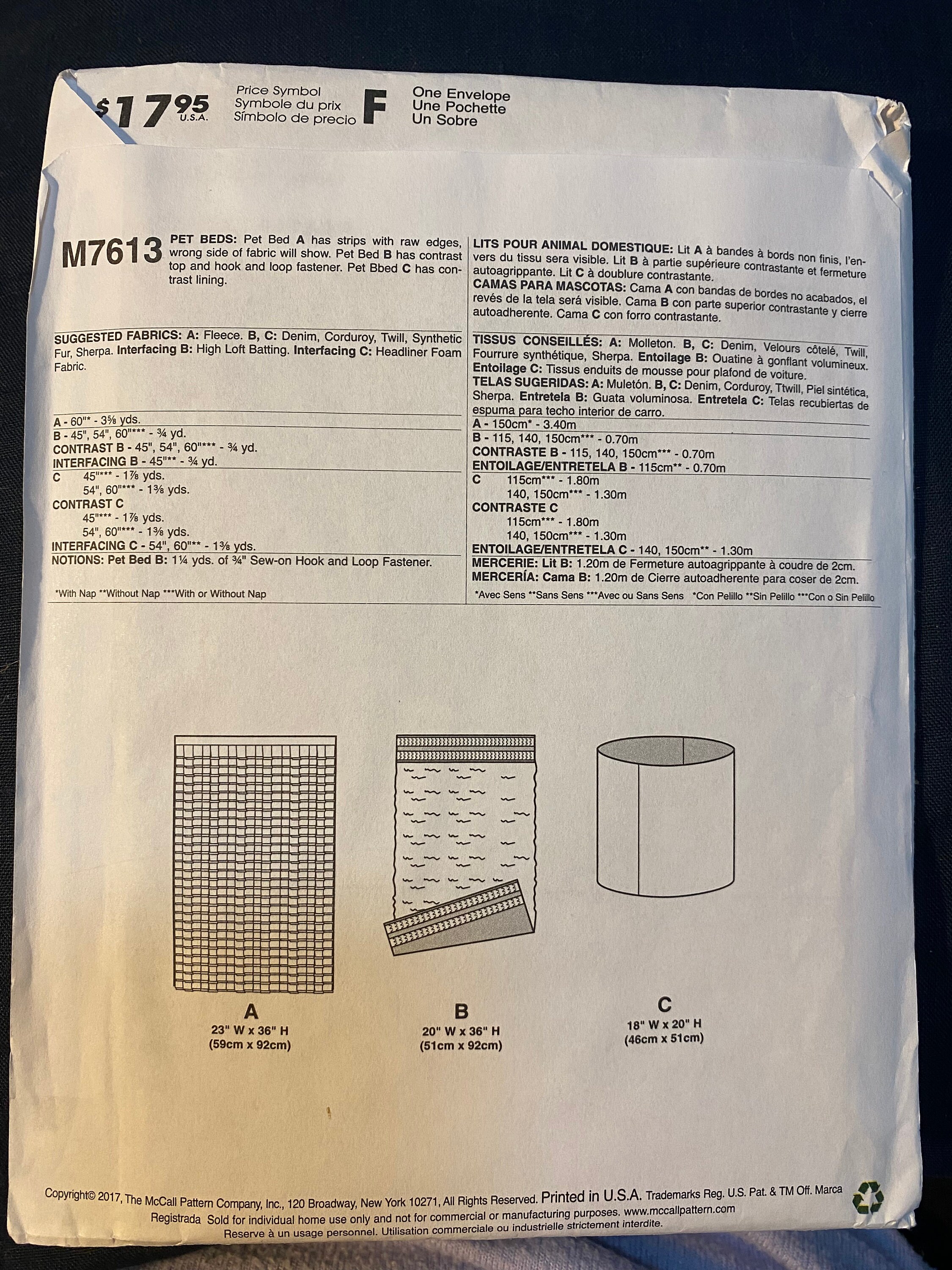 Pet Bed Pattern Mccalls 7613 "learn to Sew" - Etsy