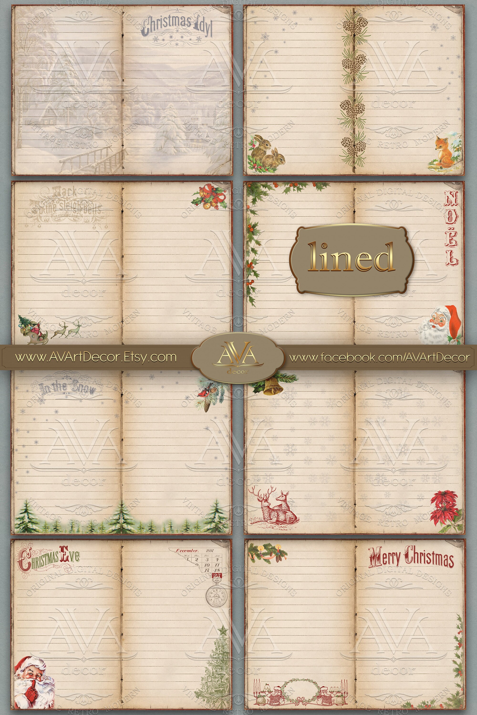 Blank & Lined Christmas Journal Pages Printable Digital | Etsy
