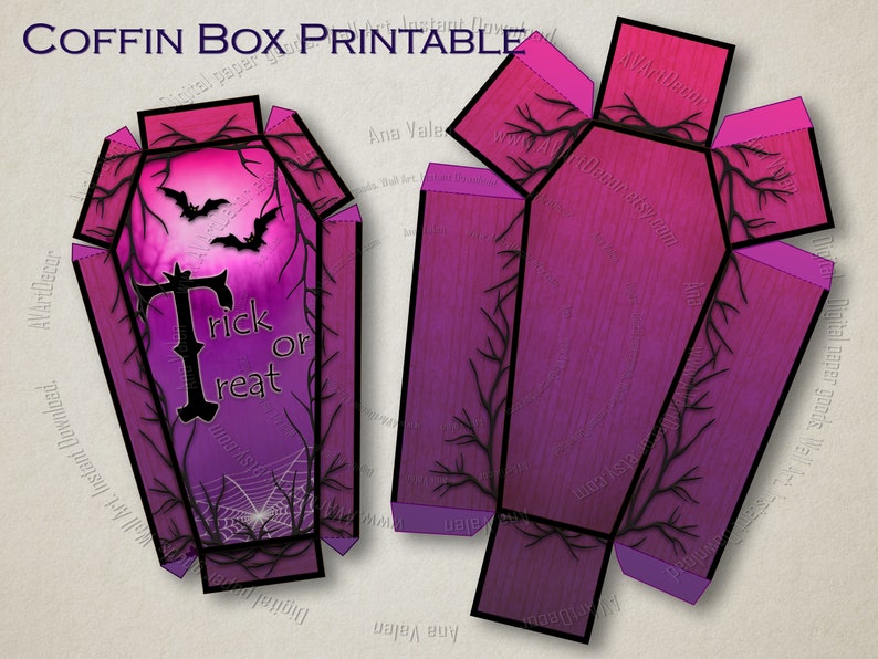 Halloween Coffin Box Printable Halloween Treat box Digital | Etsy