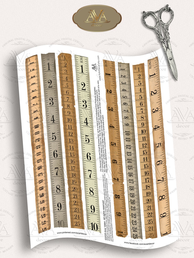 Tape Measure Printable Digital Download Vintage Rulers Collage | Etsy