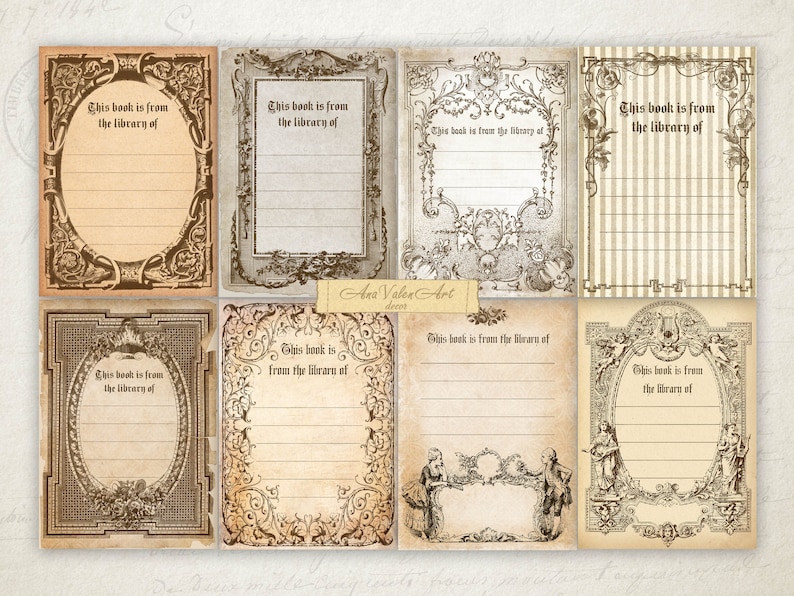 Vintage style Book plates Ex Libris Printable ATC 2.5x3.5 | Etsy