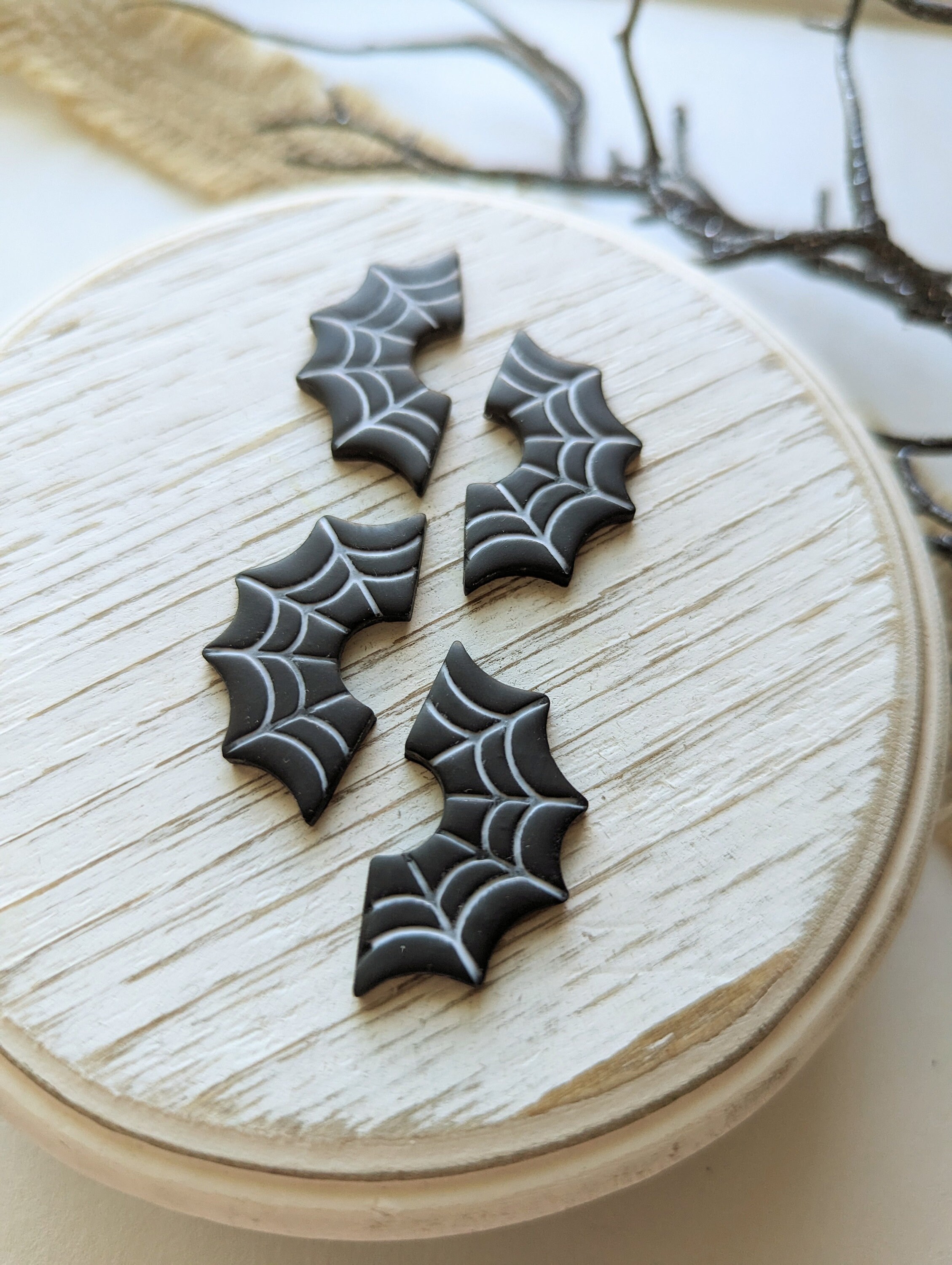 Spider Web Studs. Black and White Spider Web Studs. Large Clay - Etsy