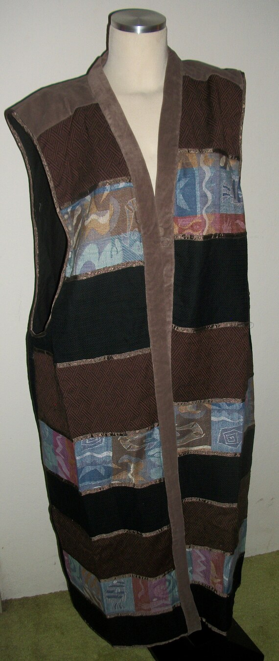 Vintage Adini Brown Patchwork Duster Vest Boho Bohemi… - Gem