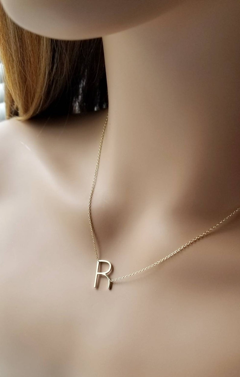 Sideways Initial Necklace Gold R Sideways Letter Necklace | Etsy