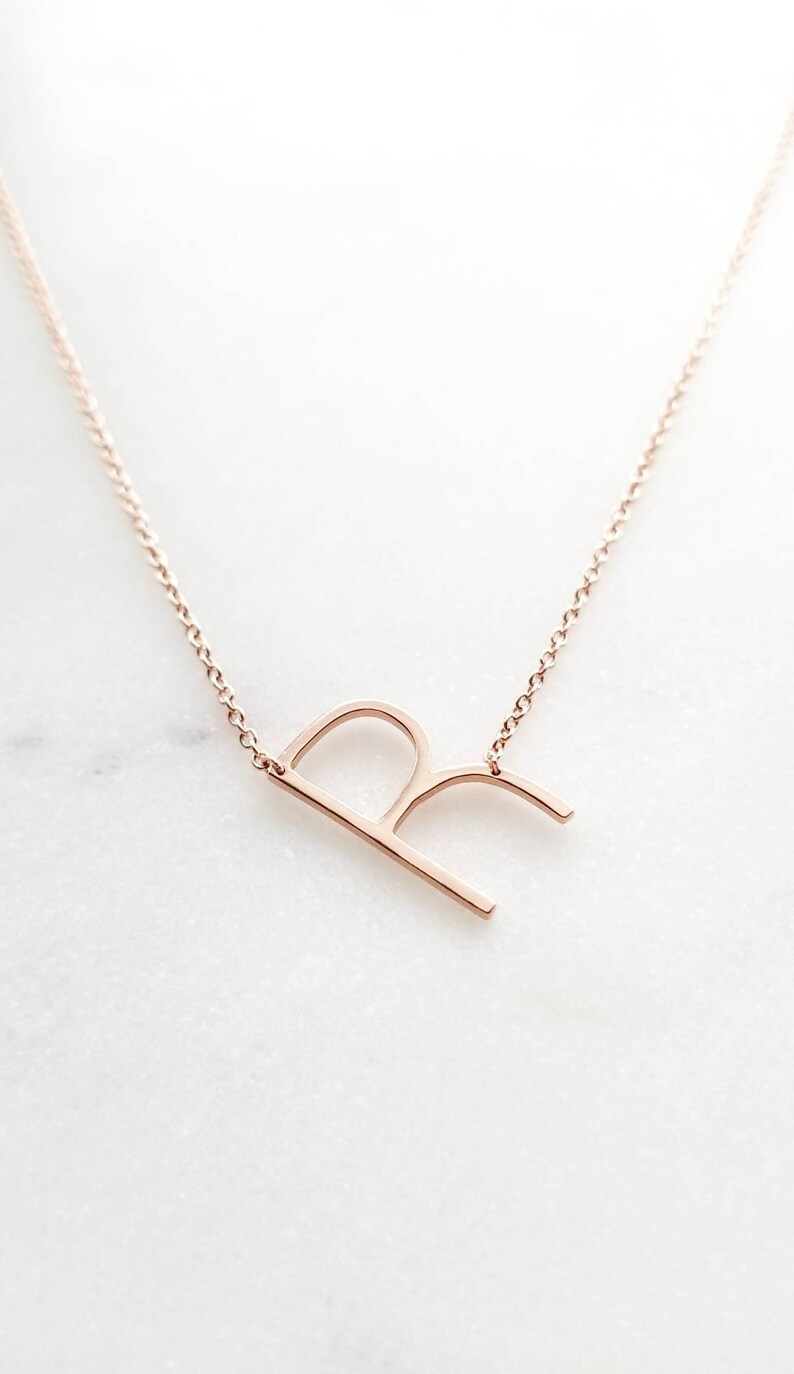 Sideways Initial Necklace Gold R Sideways Letter Necklace | Etsy