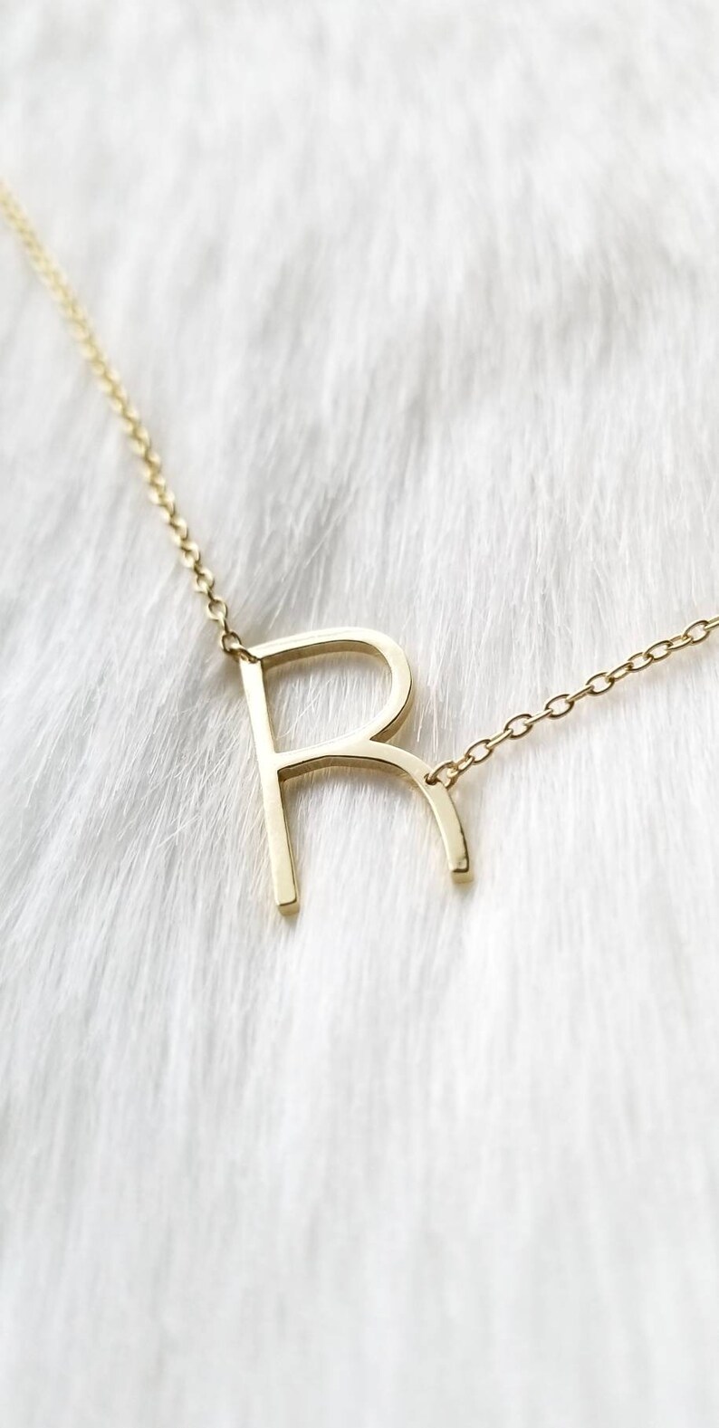 Sideways Initial Necklace Gold R Sideways Letter Necklace | Etsy