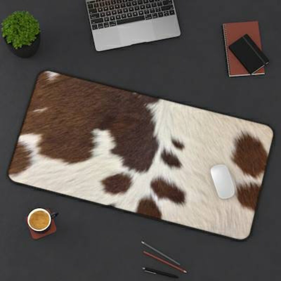 Cowhide Desk Mat, Western Cow Hide Print Full Desk XXL Extended Gaming ...