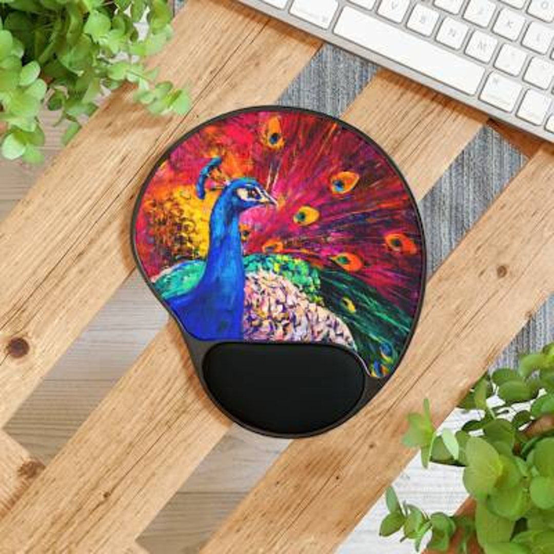 Peacock Mouse Pad With Wrist Rest, Colorful Mousepad, Unique Gift for ...