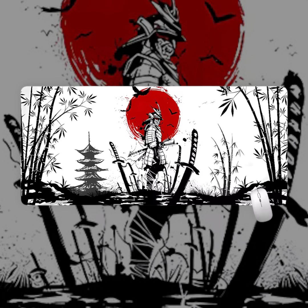 Japanese Samurai Desk Mat, Katana Warrior Large Mouse Pad, Full Desk ...